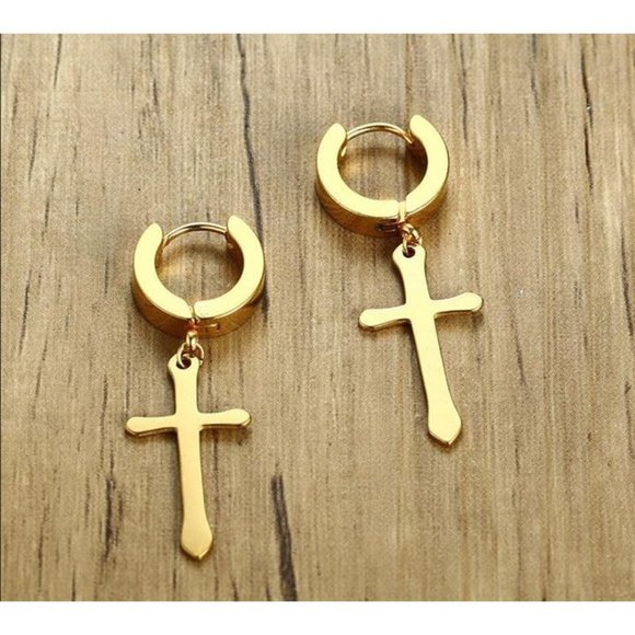 Accessories | Men 14k Gold Cross Earrings Christian Jesus Guys 15 ...